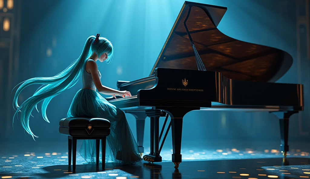 Create an image of hatsune miku playing the piano - SeaArt AI