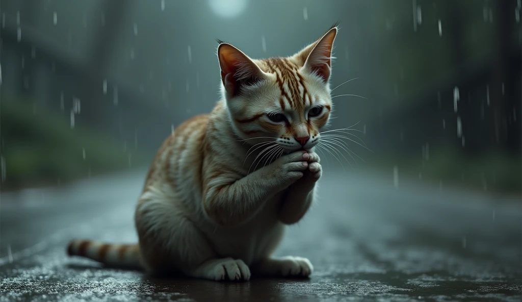 A cute britsh short hair cat in middle, emaciated, feeling sad - SeaArt AI
