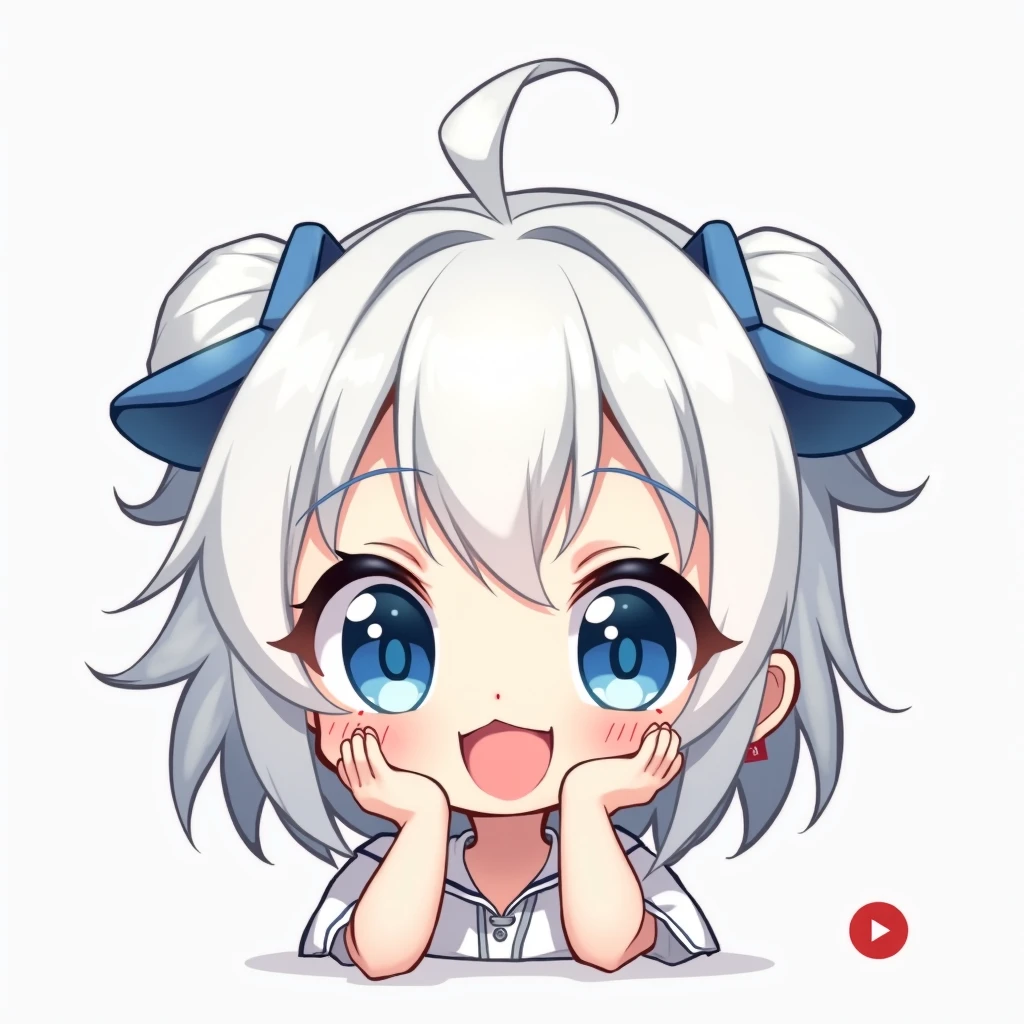 Man,anime,Chibi,with white hair, white skin color , smiling,blue eyes ...