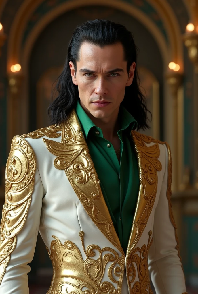 Loki, Tom Hiddleston's Face, Golden And White Suit, Full Body - SeaArt AI