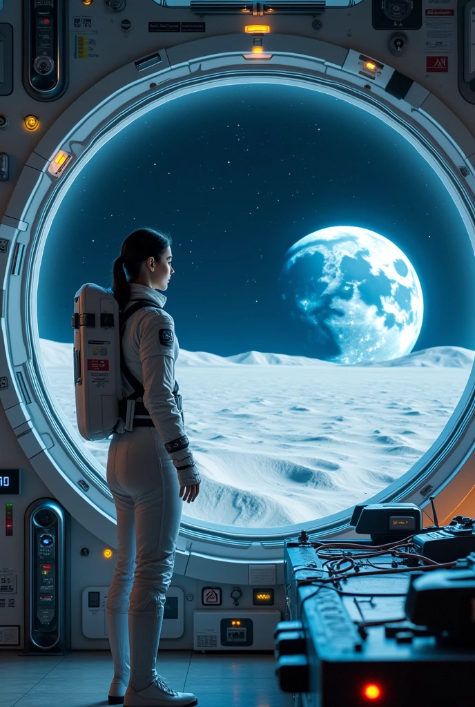 Within the sleek, state-of-the-art lunar base designed in a transparent ...