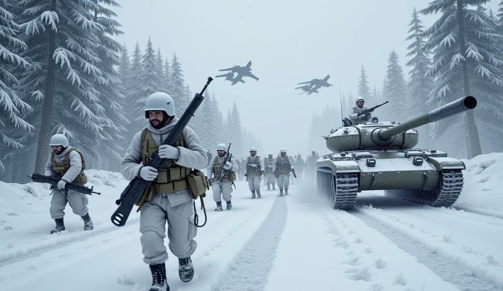 Call Of Duty white snowy dressed soldiers with panzers going in snow ...