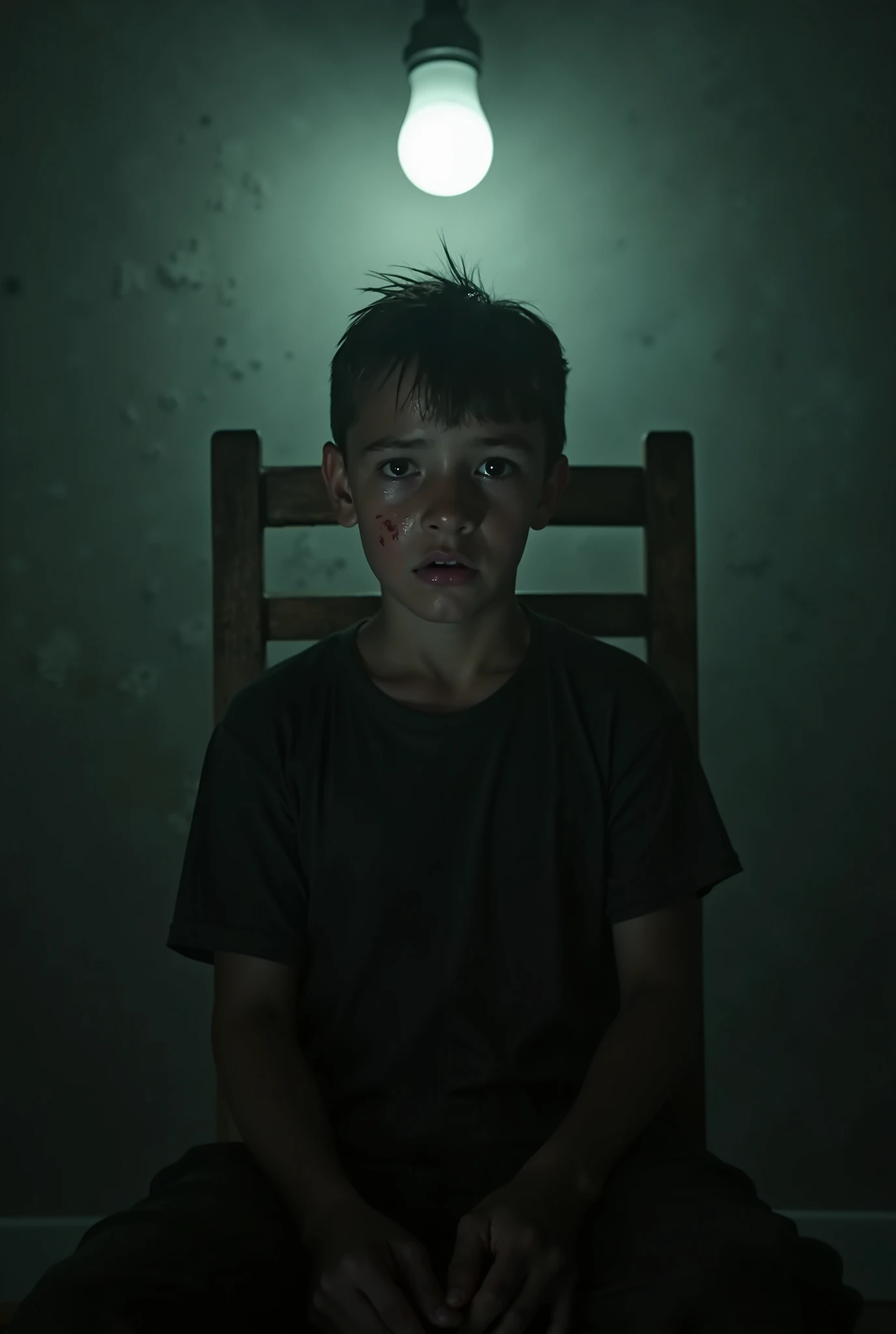 Arafed boy sitting in a chair with a light on - SeaArt AI