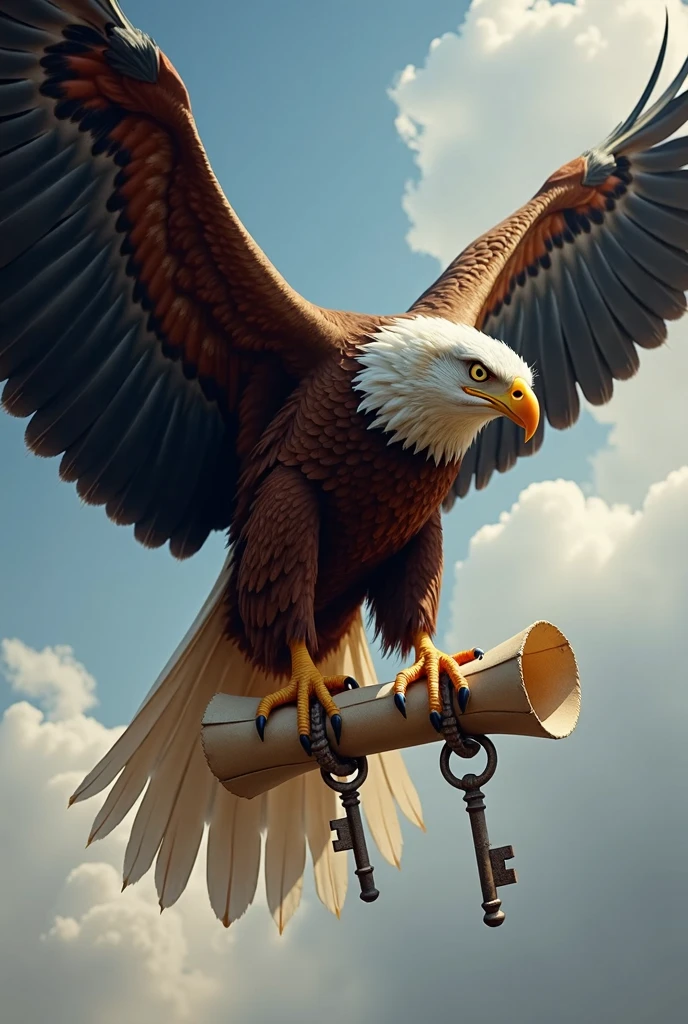 Flying eagle holding a scroll on one leg and an ancient key on the ...