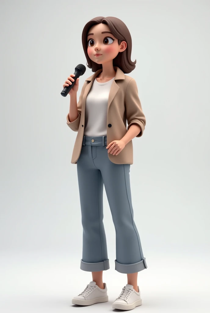 Female presenter, announcing , with white background, looking straight ...