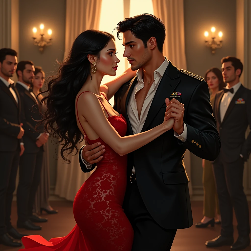 Drawing style, beautiful young woman, de black hair azabache largo y ...