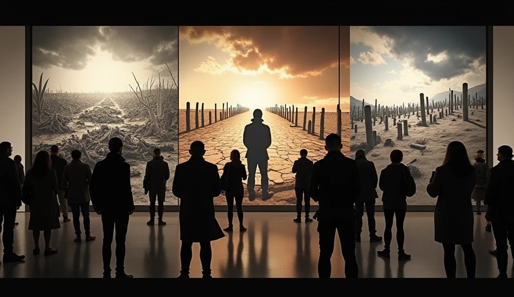 A photorealistic depiction of a graphic mural showing four individual ...