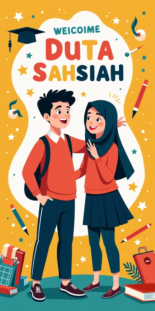 "Design a vibrant and motivational bunting titled 'Duta Sahsiah - SeaArt AI