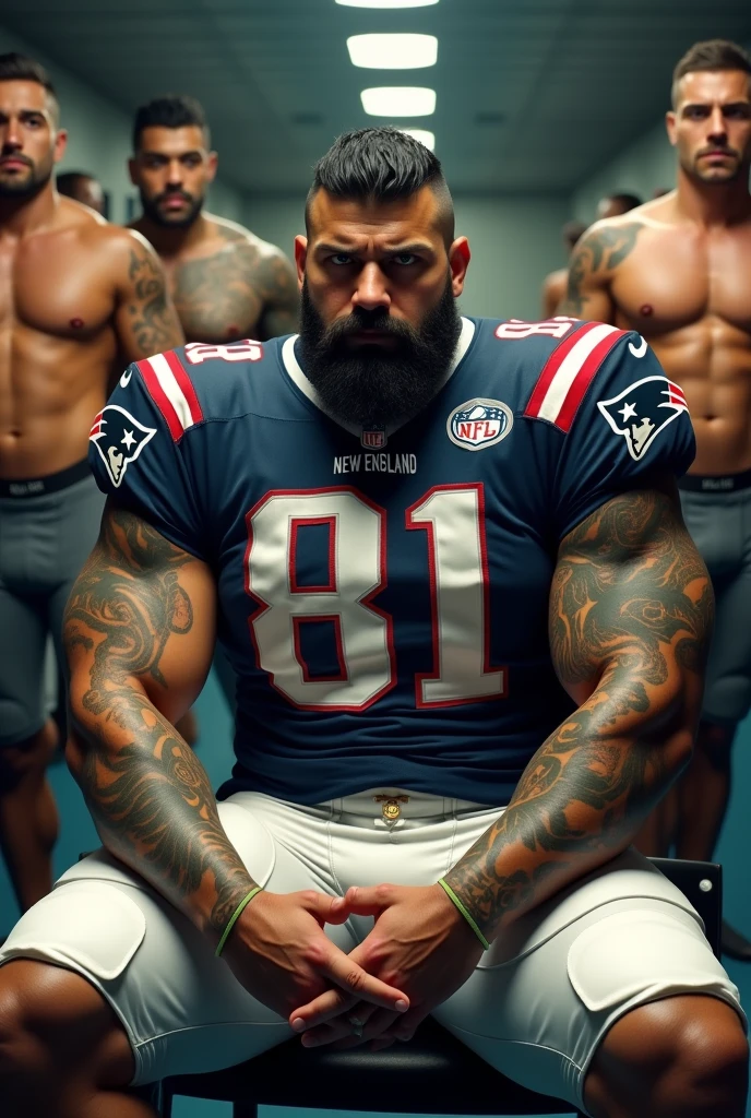 (photorealism:2.6), beautiful, cocky lookung clean shaven, hulking ...