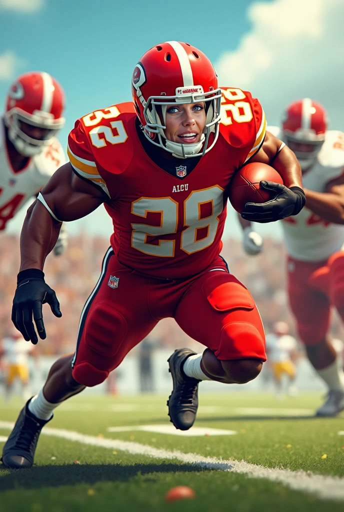 American Football, runningback, rote Hose, high helmet , rotes Jersey ...