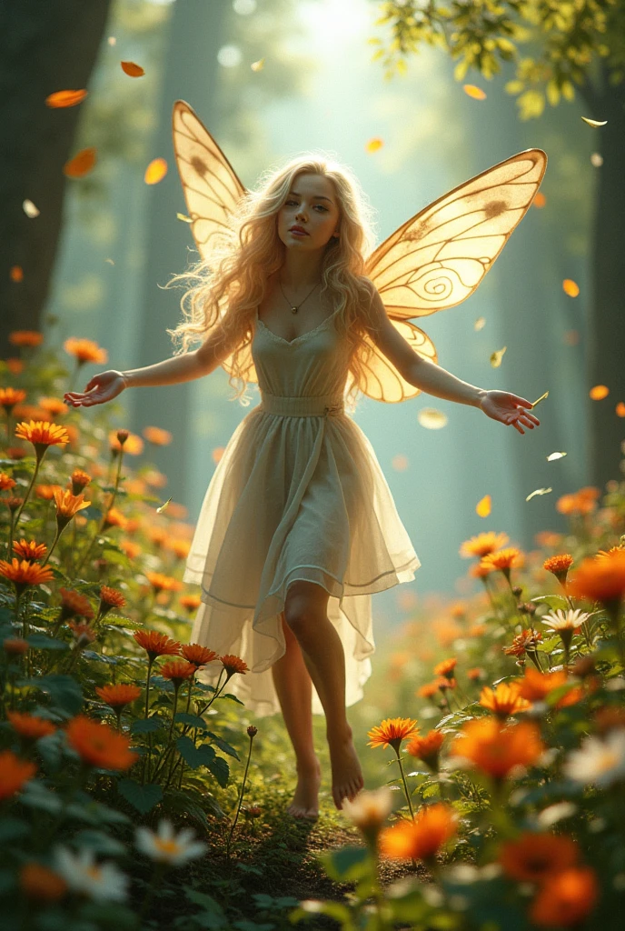 A whimsical fairy forest filled with magical flower fields and ...
