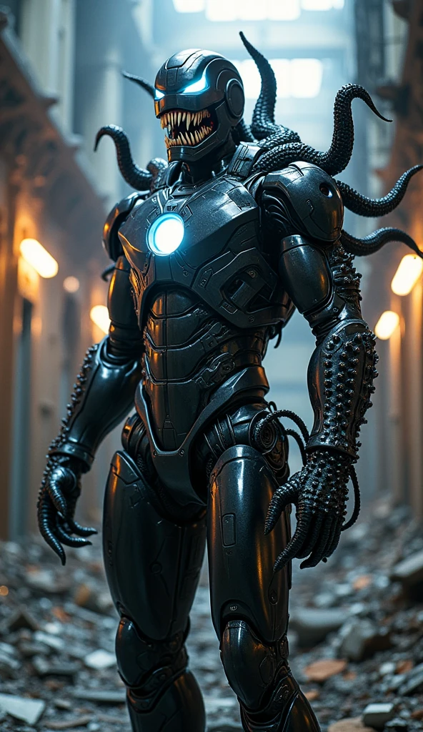 Design a hybrid creature that combines the traits of Iron Man with the ...