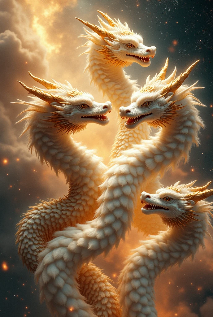 Masterpiece, best quality,Japanese Dragon God、 golden dragon and white ...