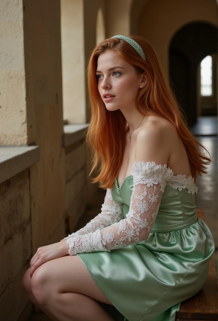 Young red haired woman, beautiful eyes. long red hair. Hairband - SeaArt AI