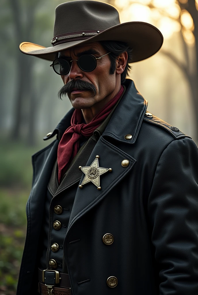 Create a highly realistic depiction of a sheriff from the late 19th ...