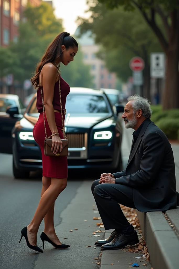 A beautiful and sexy woman got out of the car and approached the ...