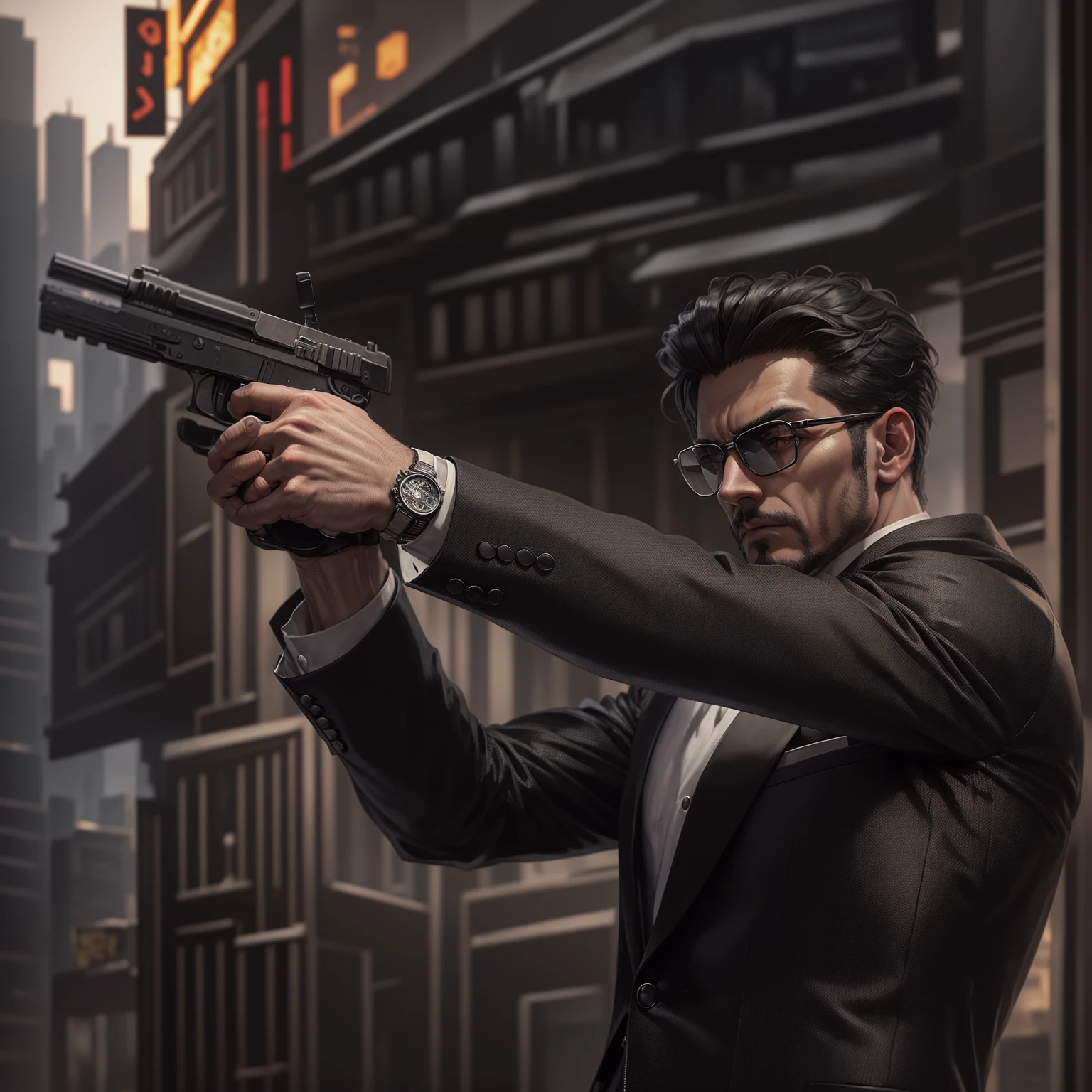 Mobster gangster with black three-piece suit and uzi, gangster - SeaArt AI