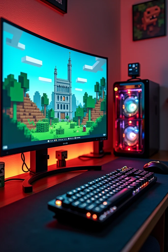 MINECRAFT themed gamer setup - SeaArt AI