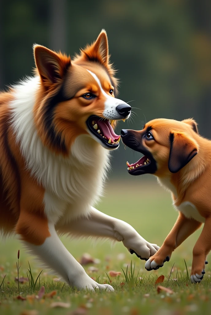 Young brown border collie killing caramel dog - SeaArt AI