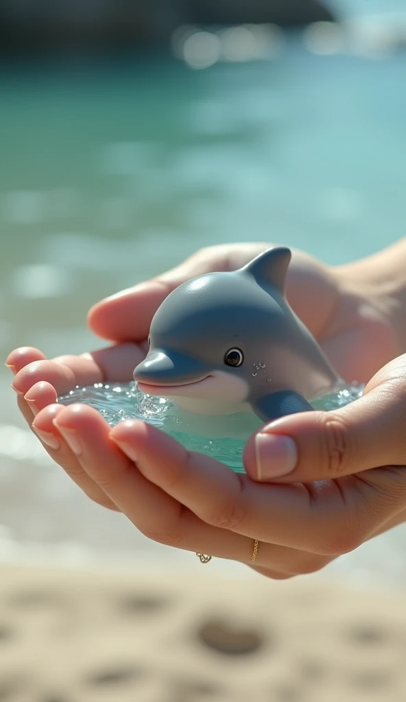 A hyper-realistic digital rendering of an impossibly small dolphin ...