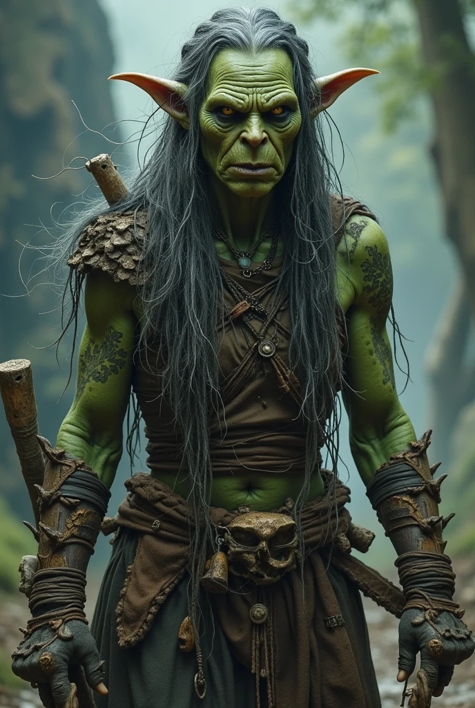 Fantasy orc shaman elderly woman weathered by age and battle - SeaArt AI