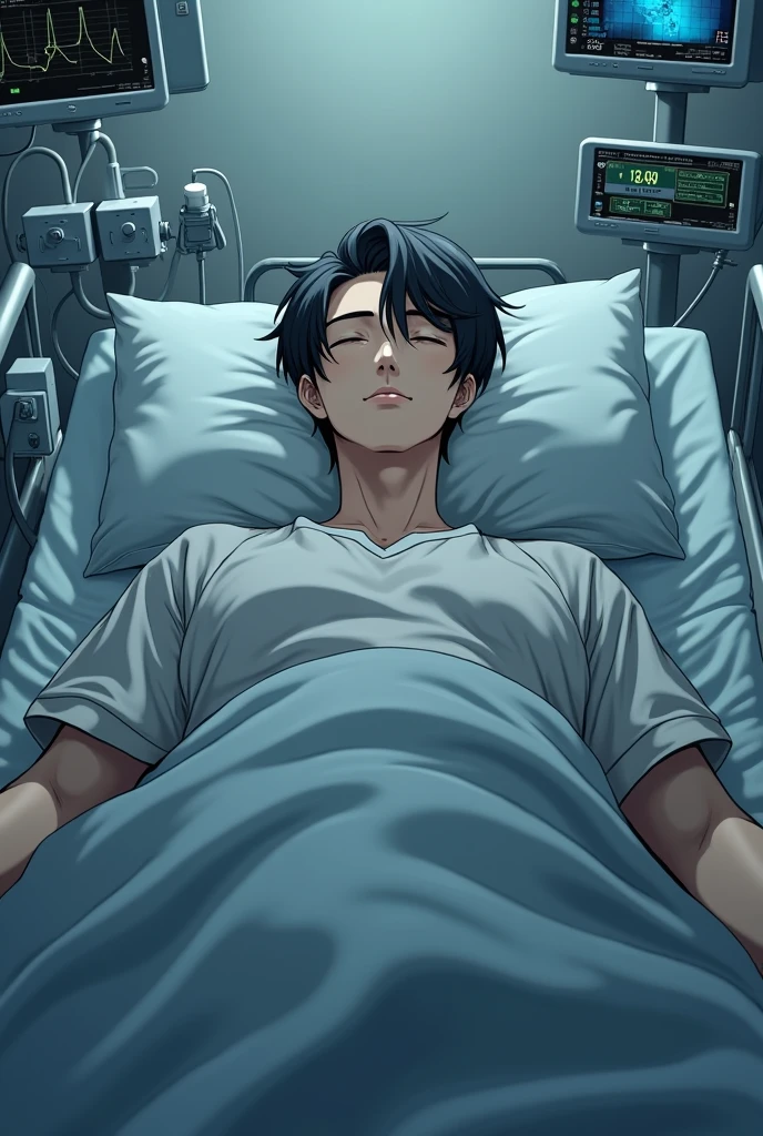A handsome adult anime man is in the hospital in a coma and dying ...