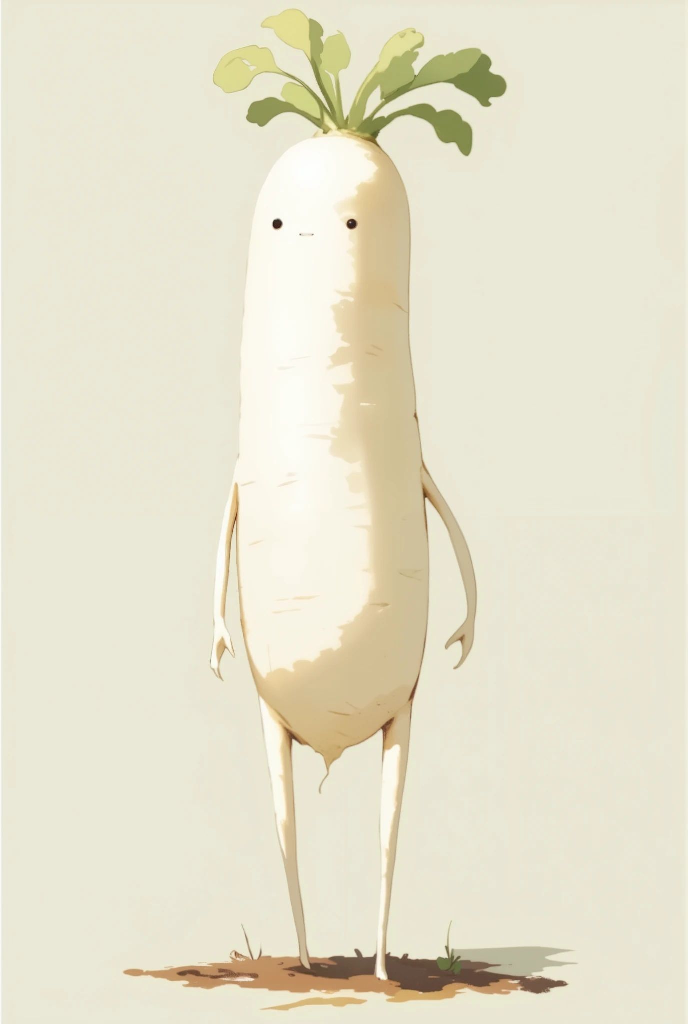 There is a white radish with a green leaf on its head - SeaArt AI
