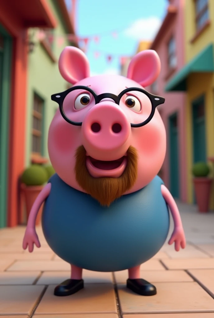 A pig in the animation style Peppa Pig wearing glasses, beard and ...