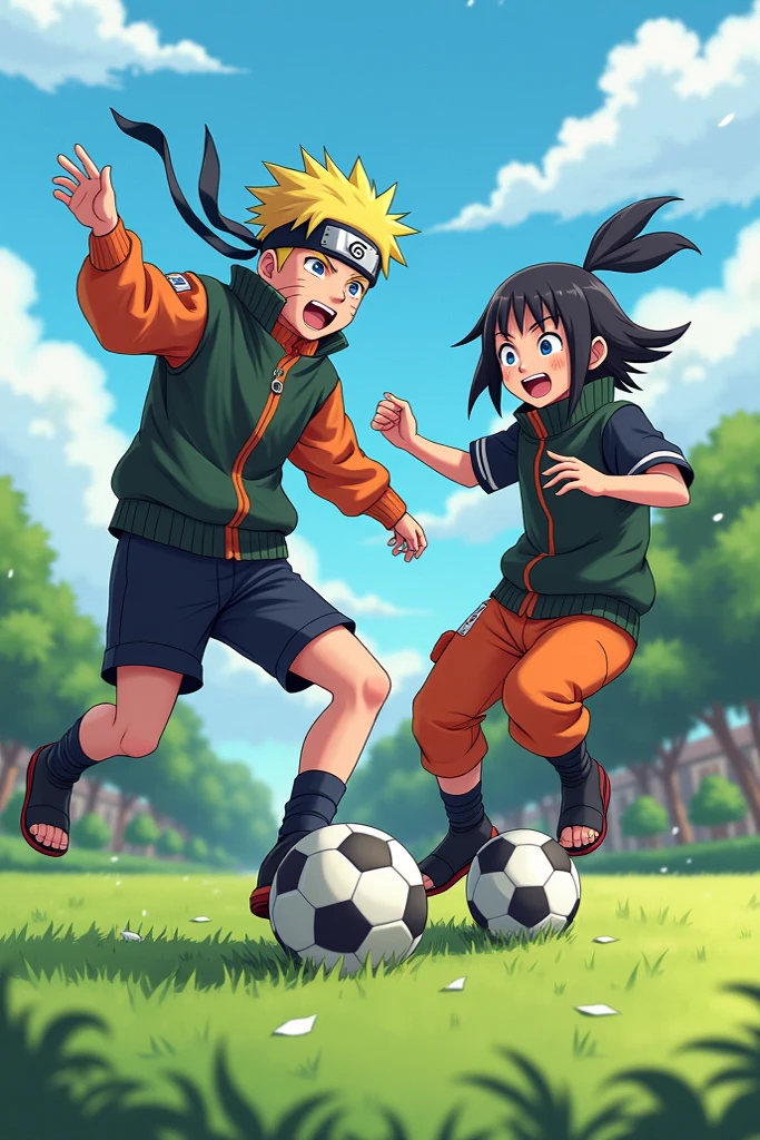 Naruto and Nagi playing football - SeaArt AI