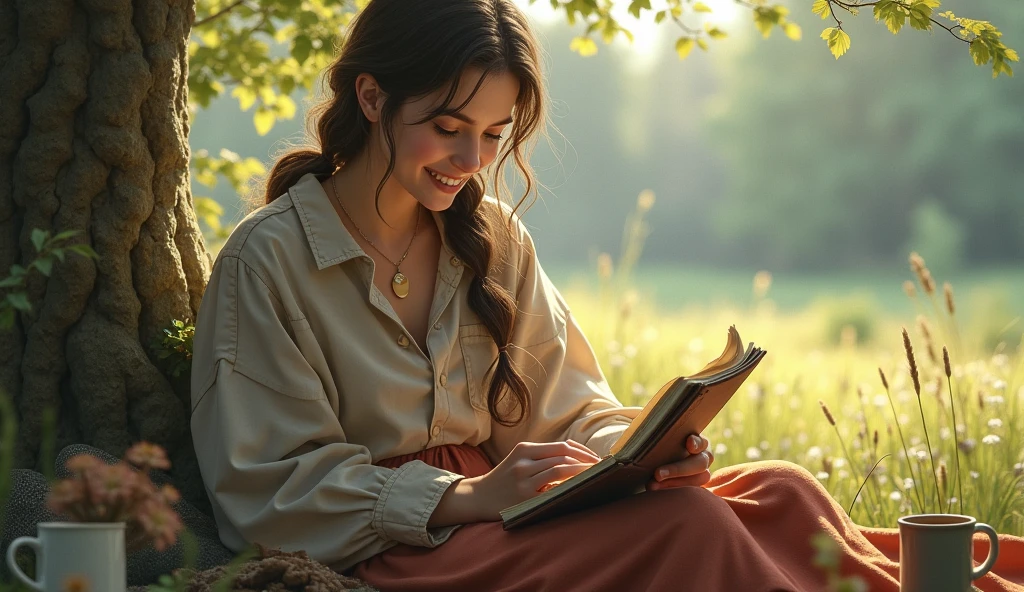(Visuals: Calm scenes with a person journaling or smiling in a peaceful ...