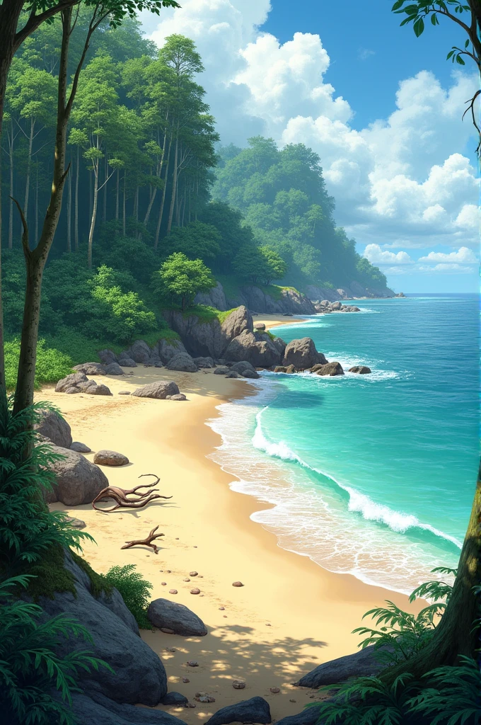 Beach that continues with a forest - SeaArt AI