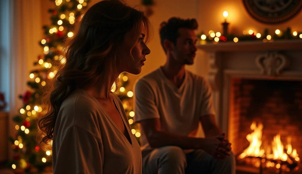 "Clara standing by the glowing Christmas tree, her expression softening ...