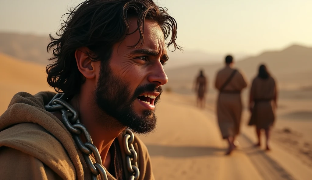 Joseph in Chains: A close-up half-body shot of Joseph in ancient ...