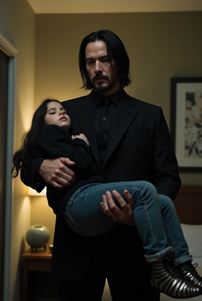John Wick (Keanu Reeves) whole body is in the foreground . He is ...