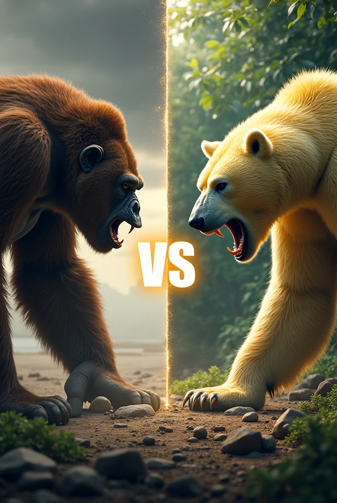 A digitally created image split vertically down the middle, depicting a dramatic - SeaArt AI