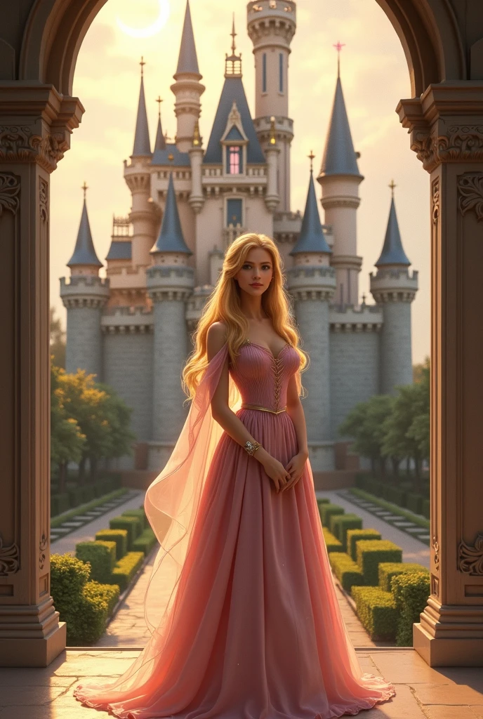 Princess Aurora at a castle - SeaArt AI
