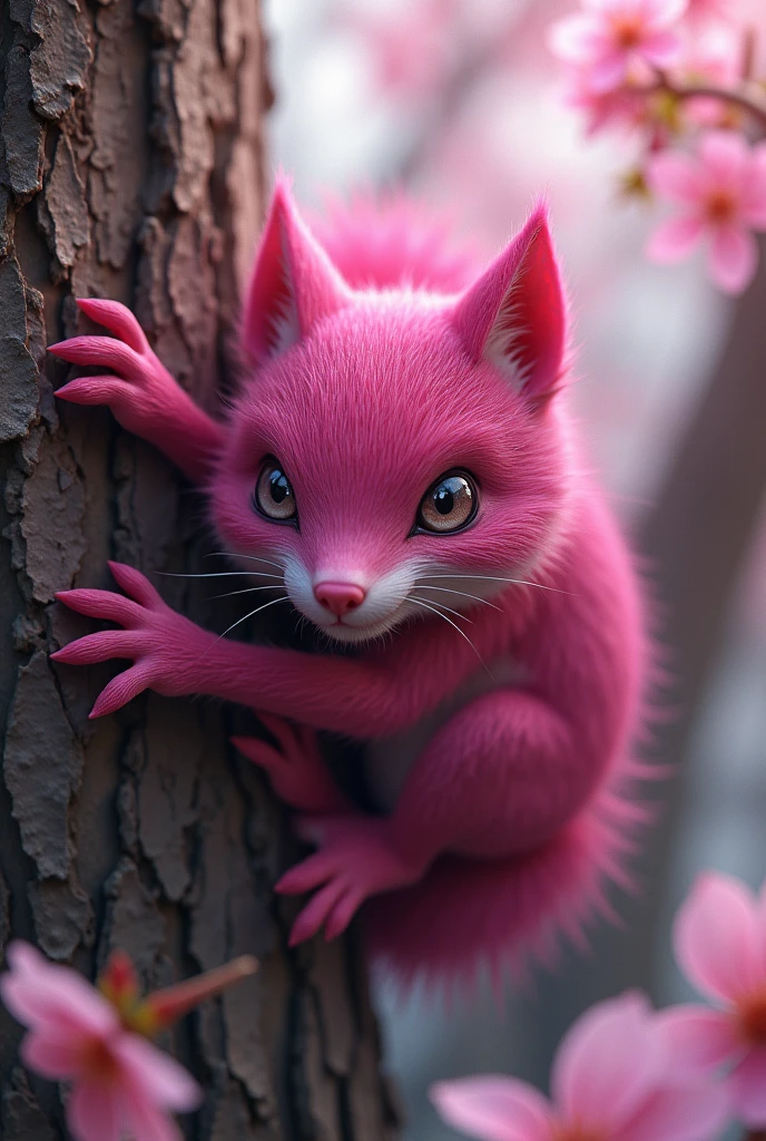 Create a fuchsia monster shaped like a squirrel mixed with a fox that ...