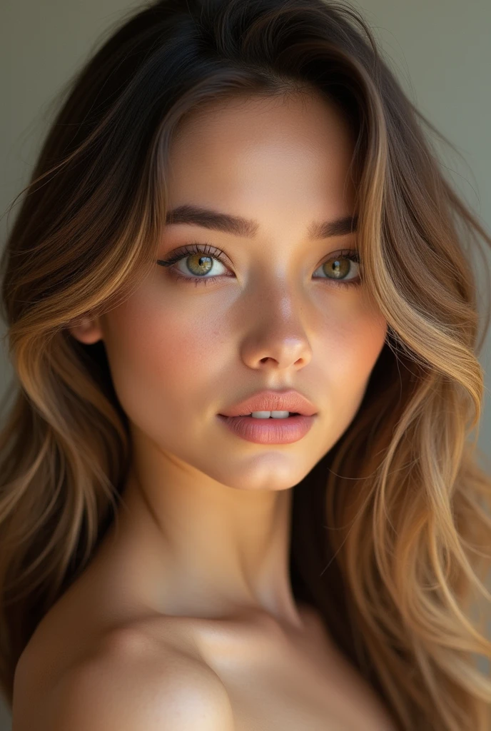 A woman, oval-shaped face with soft contours and a slightly pointed ...