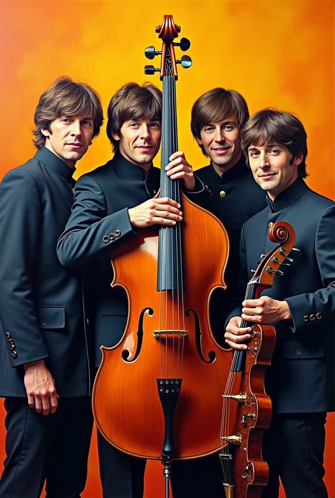 An artistic composition of the Four Beatles with their very detailed ...