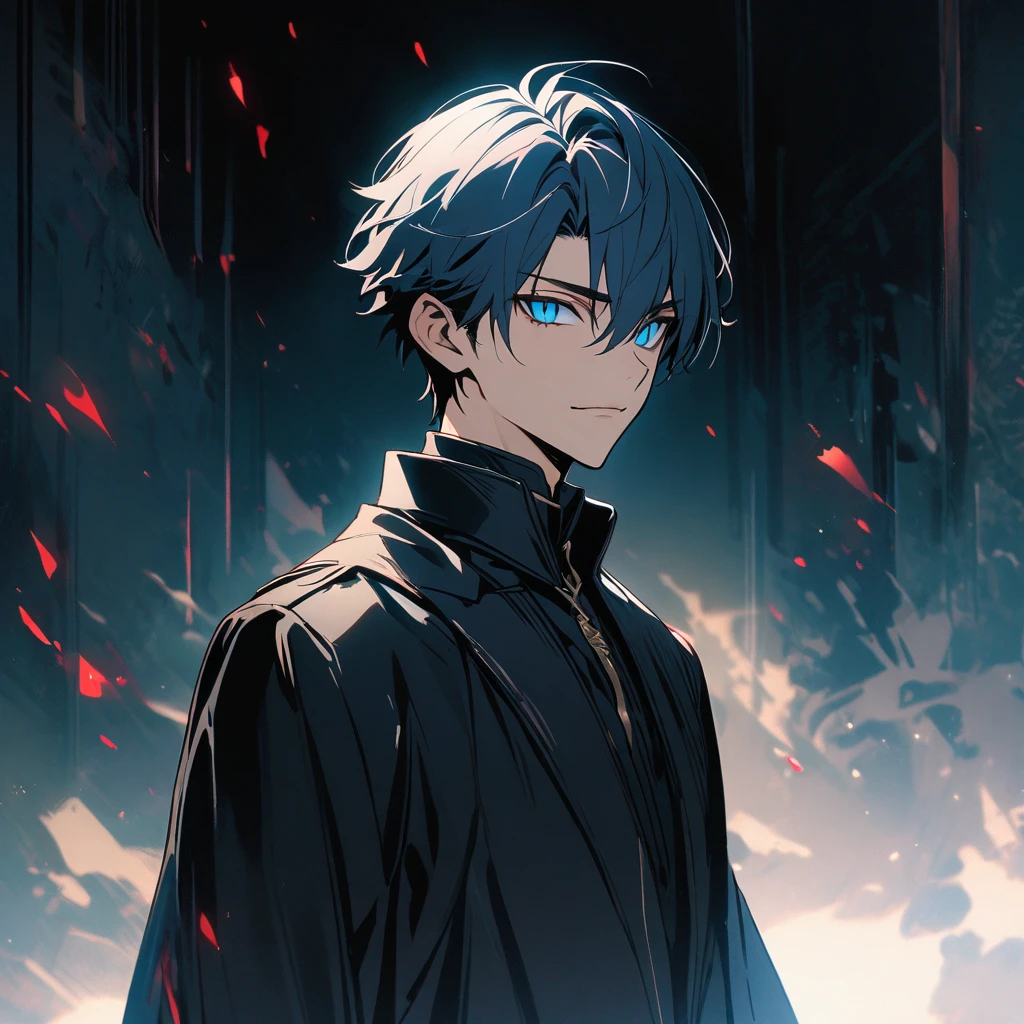 Solo, handsome, 5 male, black coat, short hair, blue eyes, slit pupils ...