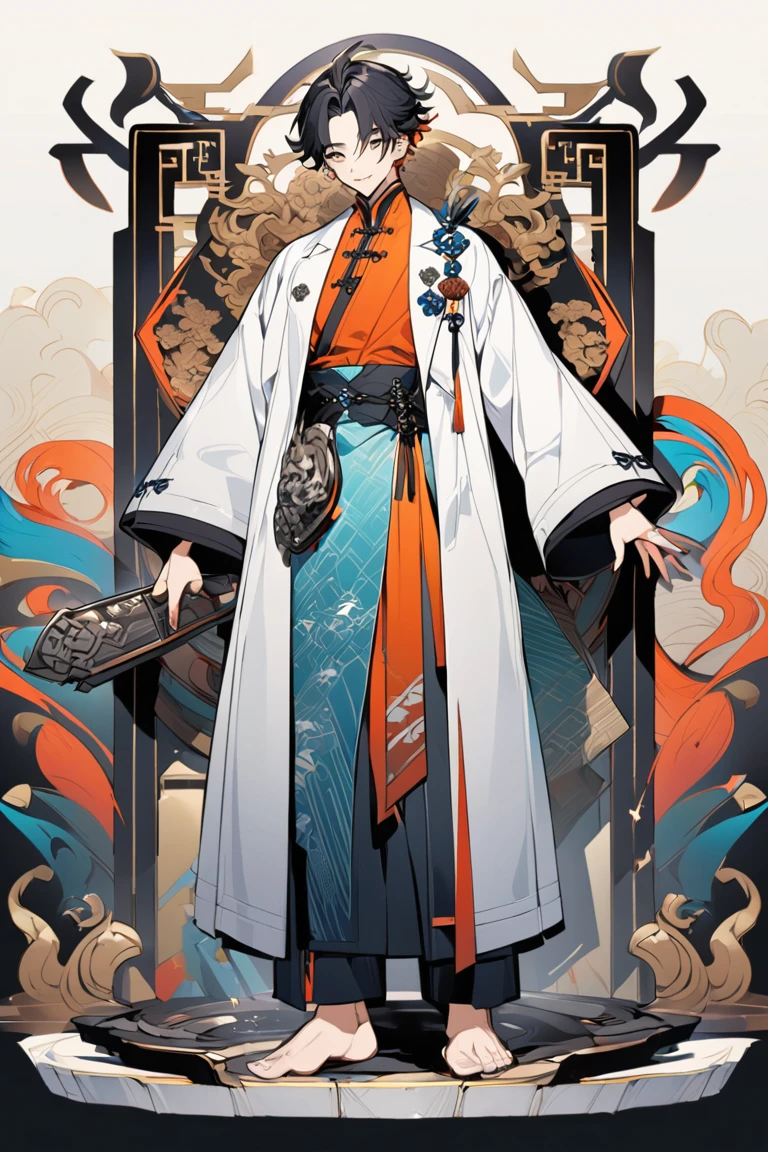 A perfectly framed, full-figure, full-body illustration of a ...