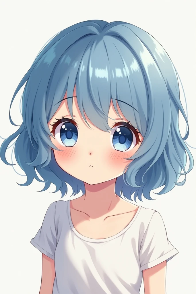 A anime girl with medium size hair blueish eyes and chubby chicks and ...