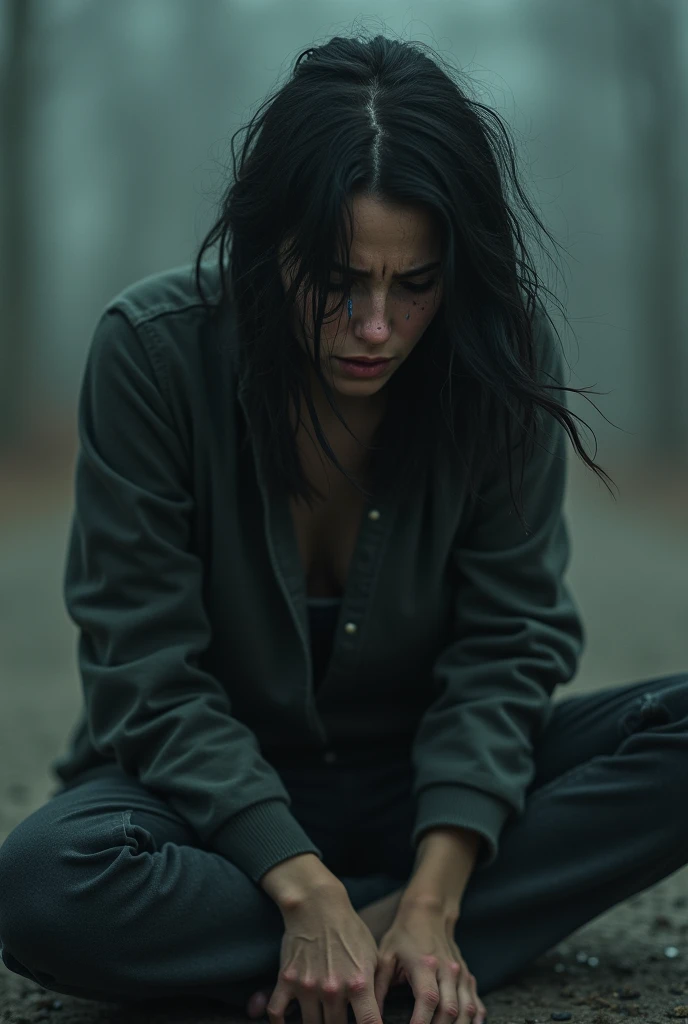 a woman sitting on the ground., crying woman, Penaful, Crazy - SeaArt AI
