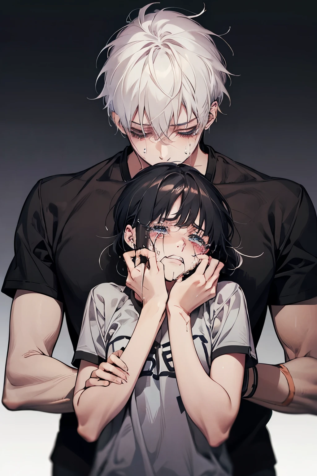 Anime boy and girl hugging each other with their hands - SeaArt AI