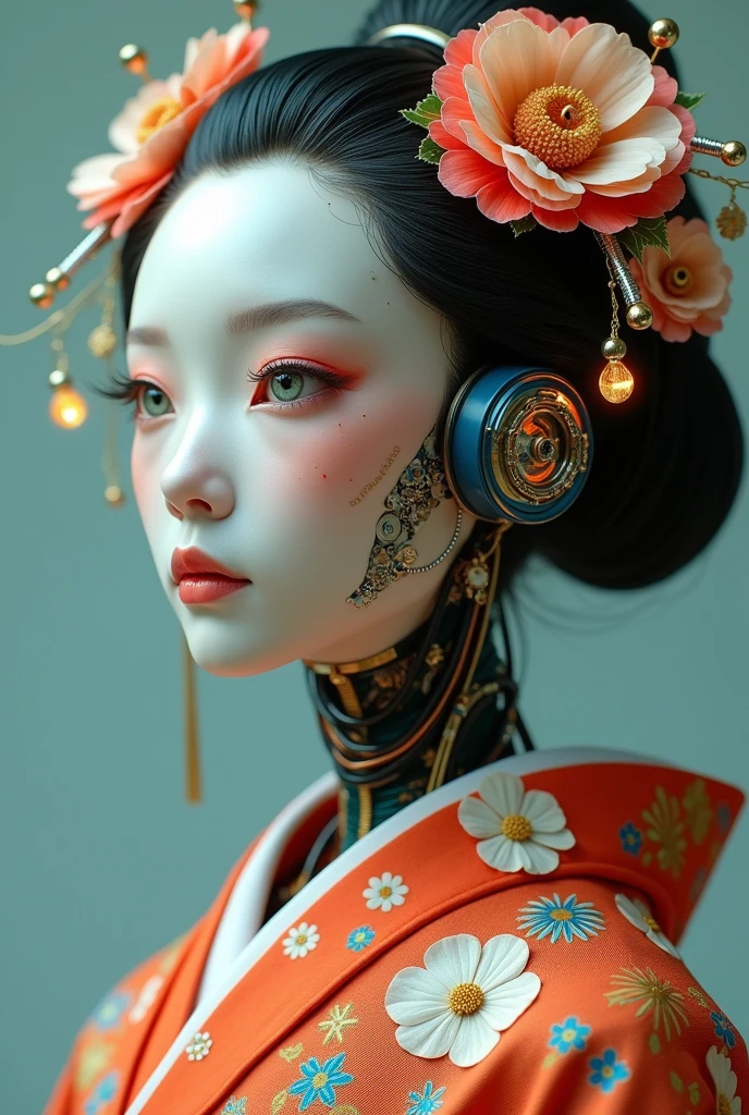 Hyperrealistic portrait of a cybernetic geisha android, ultra - SeaArt AI