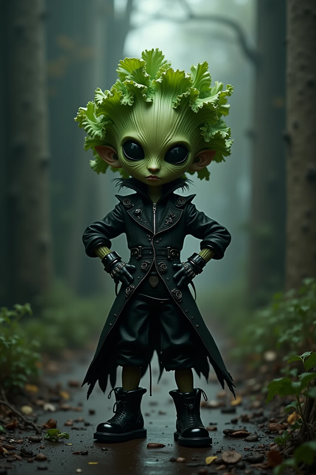 Generate images of kawaii chibi character of (lettuce head) zany ...