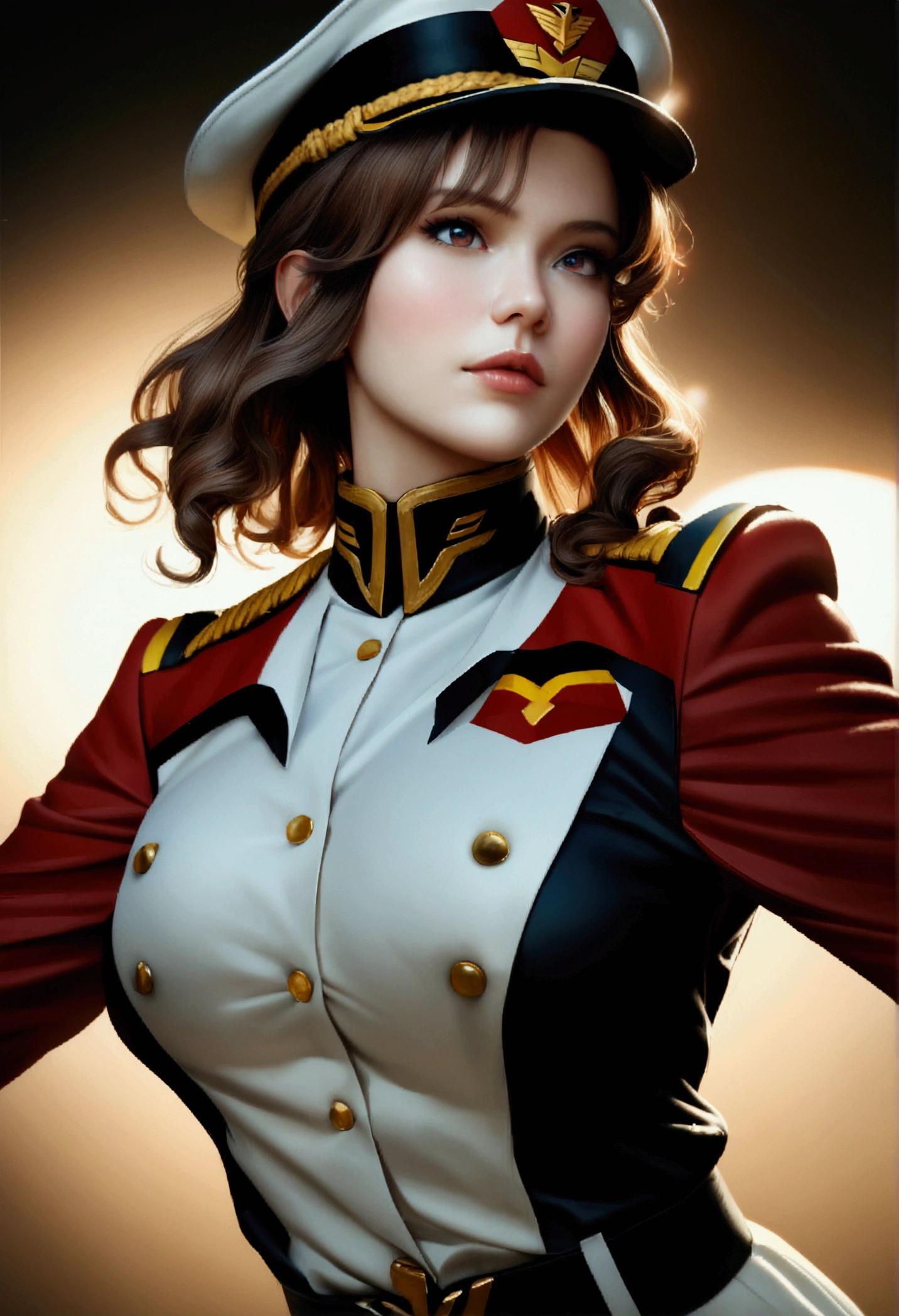 1girl, murrue ramius, gundam, elegant navy officer uniform, navy ...