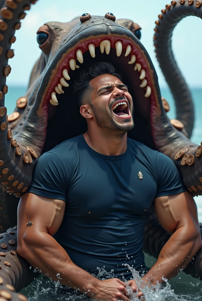 Man in octopus mouth, handsome young man in octopus mouth, wearing ...