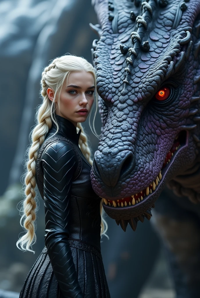 A white woman as Targaryen, violet eyes, wavy fur, black hair with ...