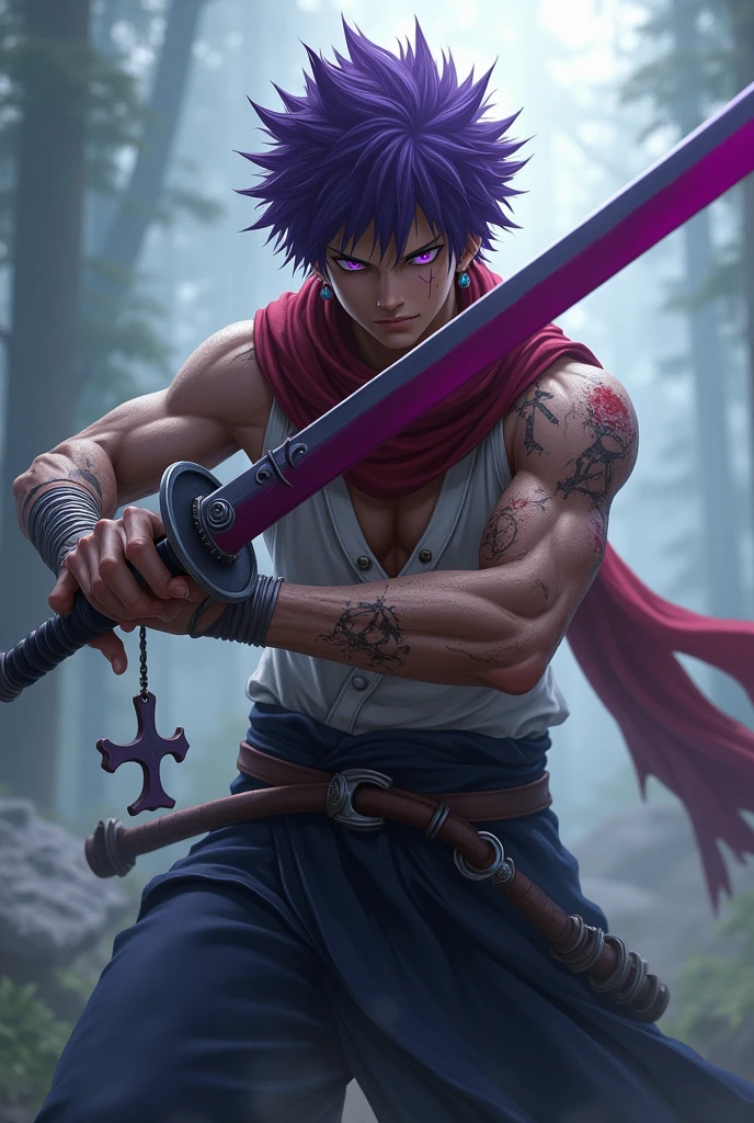 New anime character handsome dengerous cute body trident + sword ...
